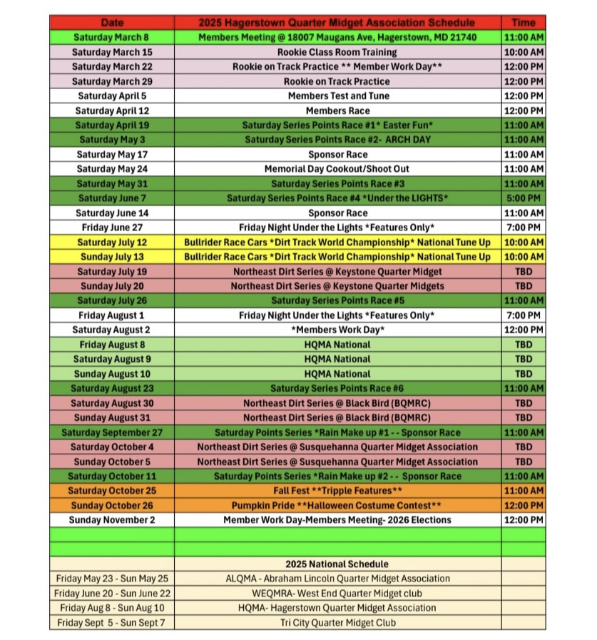 2025 Race Schedule – Hagerstown QMA -"Fastest Little Dirt Track in the ...
